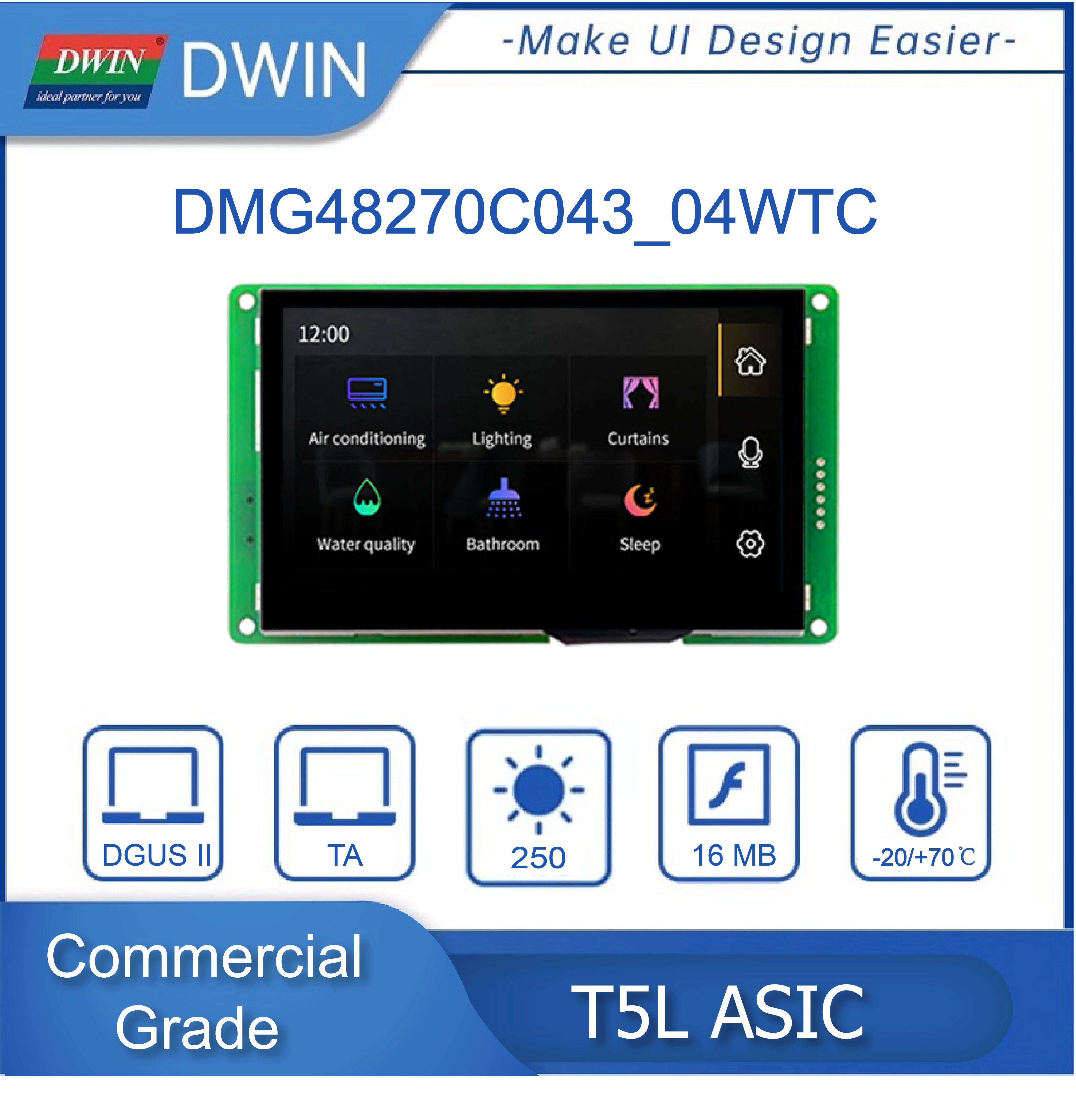 Dwin 4.3 Inch 480x272 Tft Lcd Display Hmi Touch Screen Smart Display ...