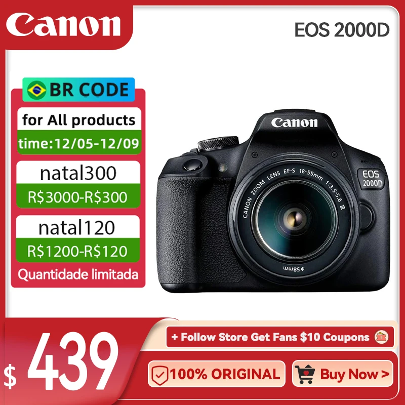 Câmera Canon Eos 2000d Dslr Câmera Digital Rebel T7 Com 18-55mm Lente ...
