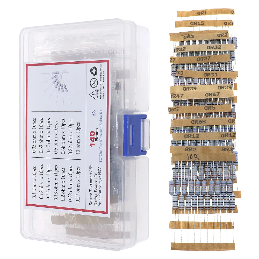 140Pcs-14Value-1W-Fuse-Wirewound-Resistor-kit-0-1ohm-0-12R-0-15R-0-18R ...