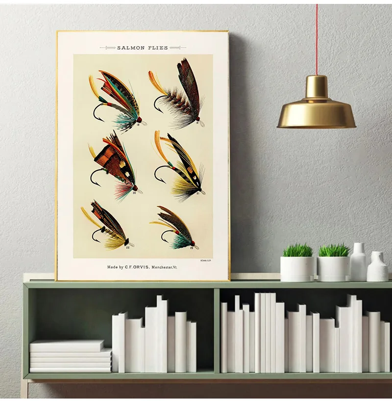 Antique Orvis Salmon Trout Flies Illustration Prints 1892 Fishing ...