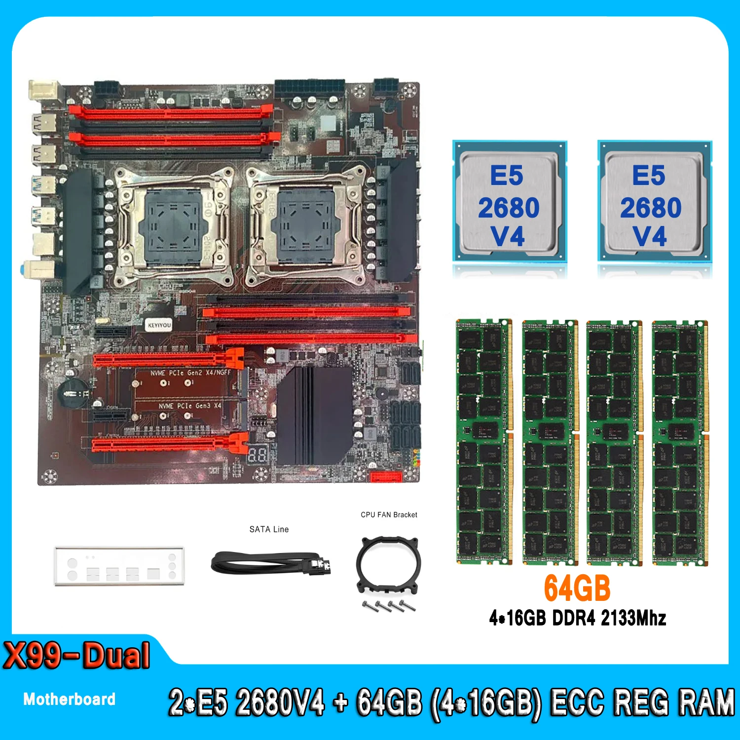Dual-CPU-Motherboard-Set-X99-LGA-2011-Xeon-E5-2680-Processador-V4-64GB ...