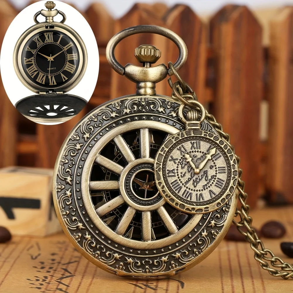 Qing Gu hollow flip pocket watch Roman digital quartz pocket watch ...