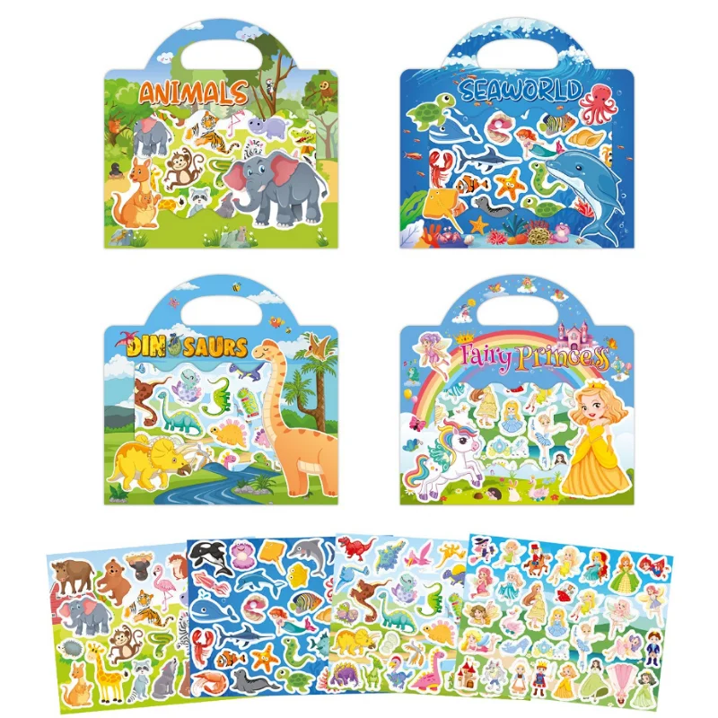 Kids Reusable Stickers Book Multiple Scenarios Cartoon DIY Puzzle ...