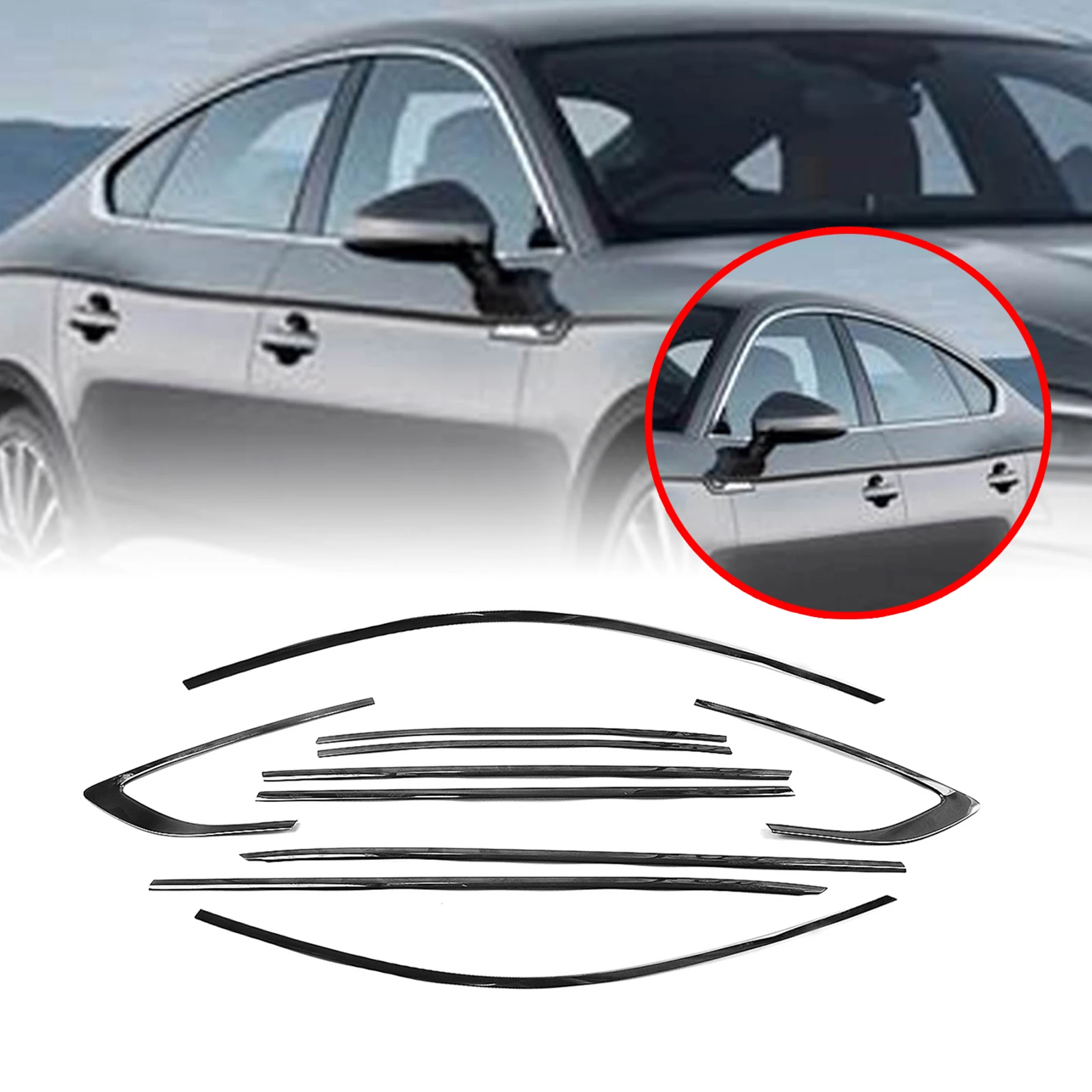 For AUDI A5 S5 2018-2024 Sportback Hatchback 4 Door Exterior Window Trim Weatherstrip Gloss ...