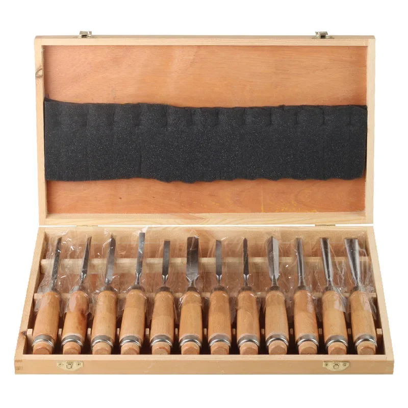 New-12-Pcs-Leather-Set-Carving-Chisel-Set-Beech-Handle-Woodworking ...