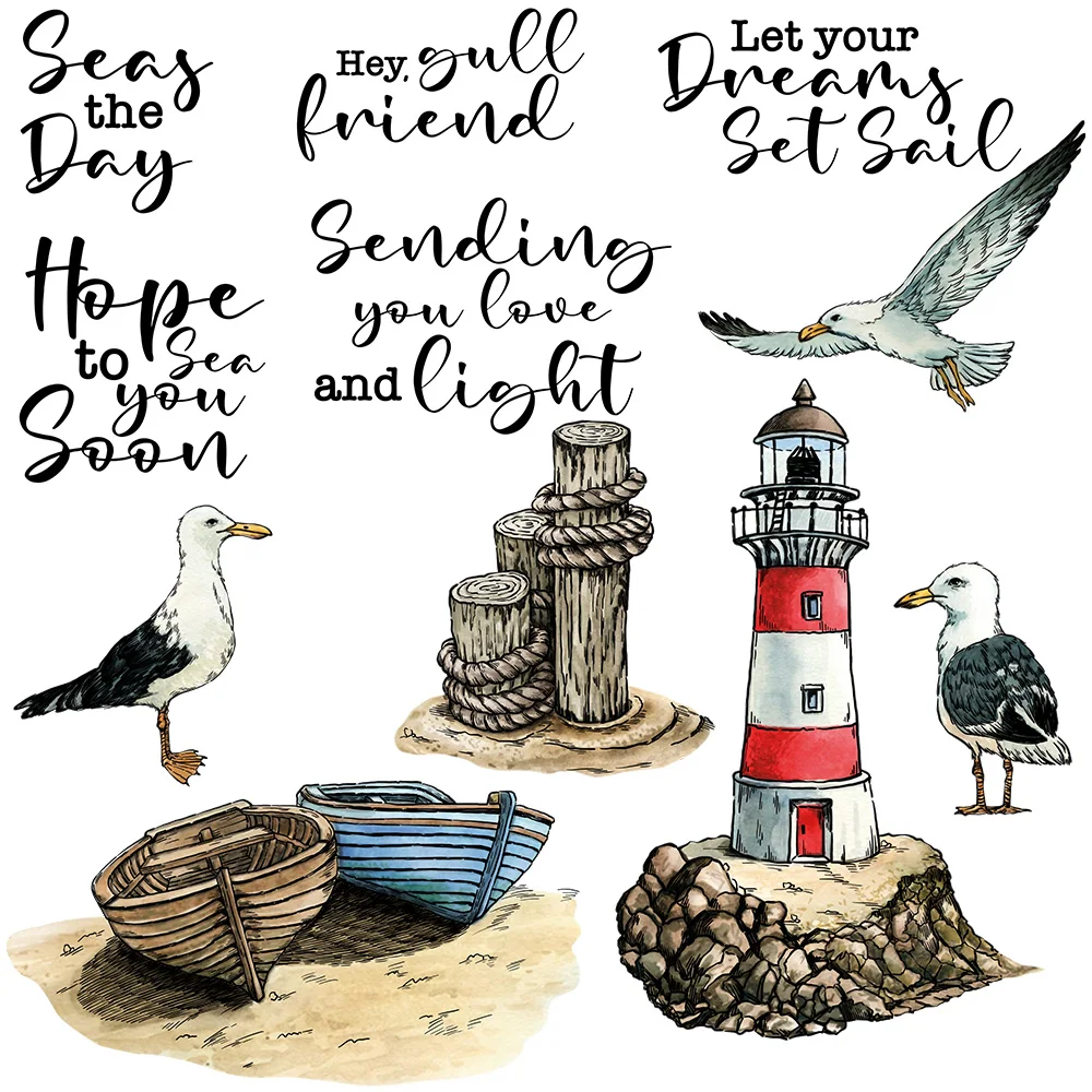 Mangocraft Seagull And Lighthouse Cutting Dies Clear Stamps DIY ...