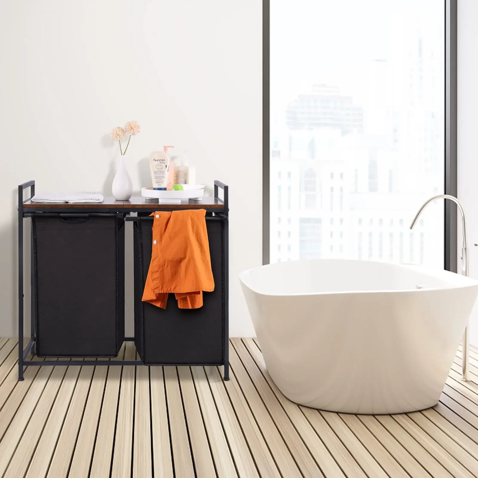 Wooden-Dirty-Laundry-Basket-Stand-Removable-Dirty-Laundry-Basket-Metal ...