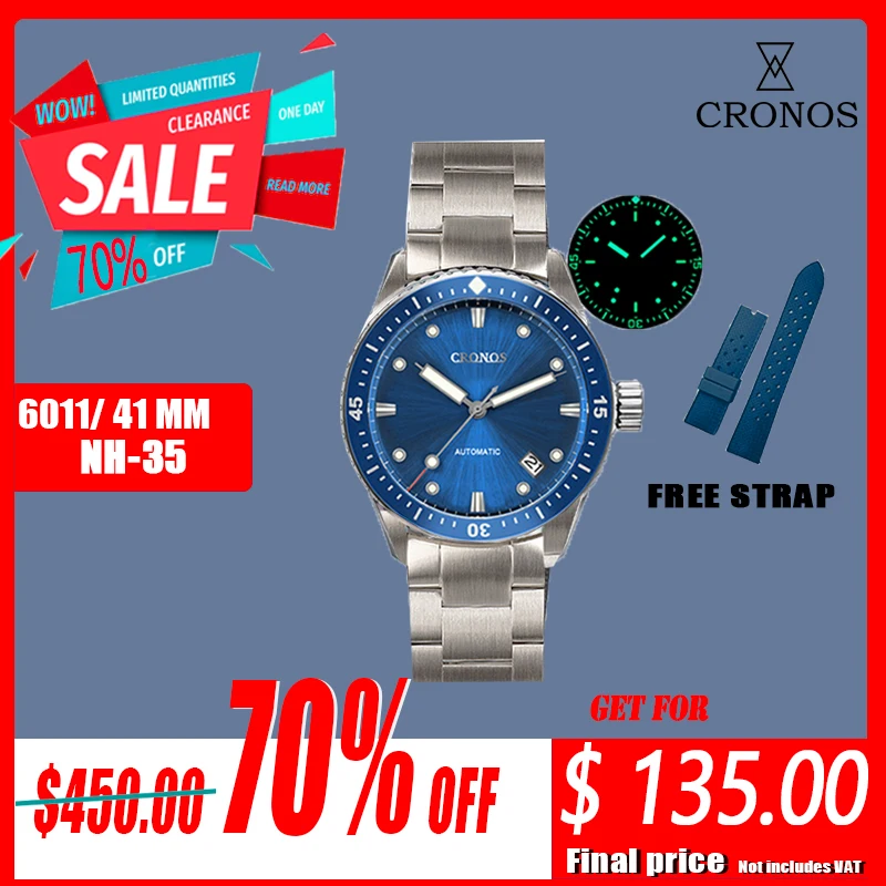 Cronos-Diver-Men-Watch-Fifty-Fathoms-Sunray-Dial-Date-Automatic-NH35 ...