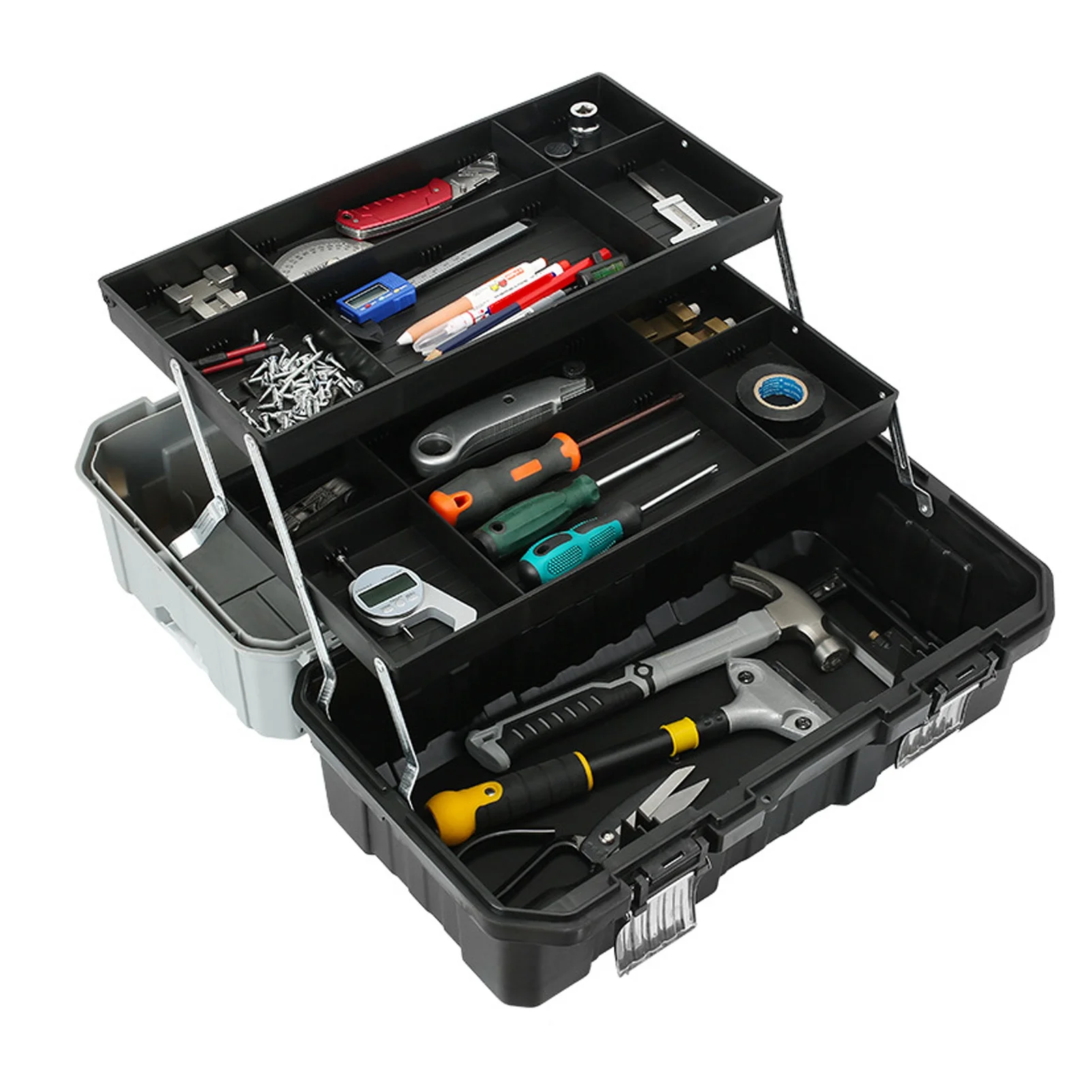 3 Tray Folding Tool Box Multifunctional Portable Hardware Tool Storage ...