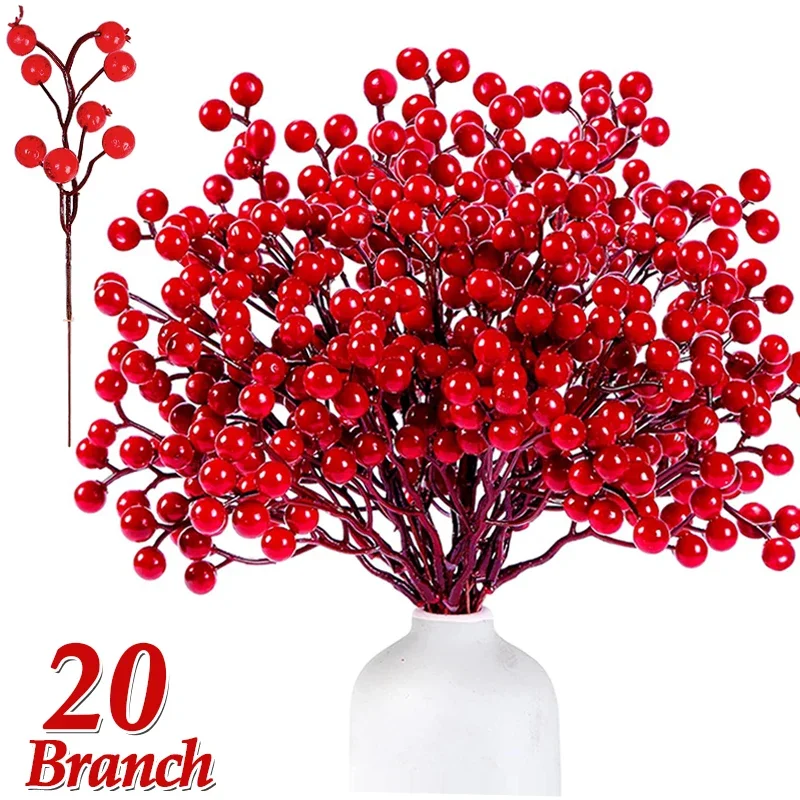 1-20Pcs-Artificial-Berries-Branches-Christmas-Fake-Berry-Picks-for-Xmas ...