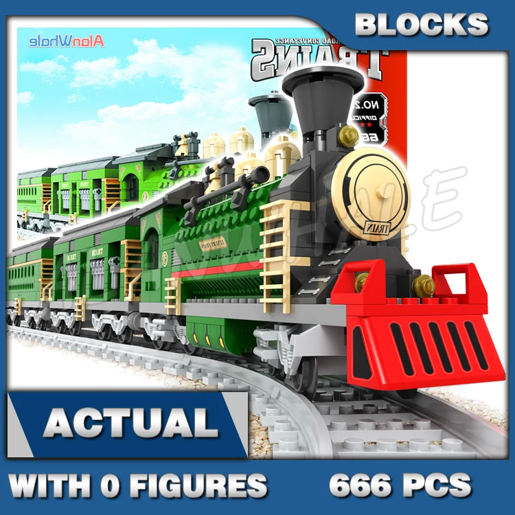 666pcs-City-Trains-Steam-Locomotive-Green-Passengers-Carriage-Emerald ...