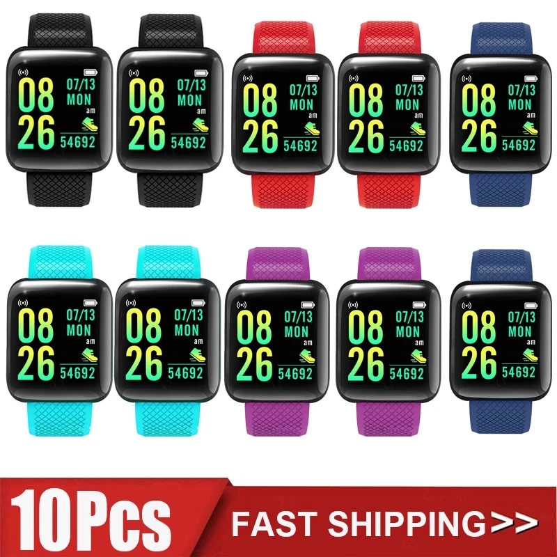 10Pcs 116 Plus Smart Watch Men Women Bluetooth Bracelet Sport Fitness ...