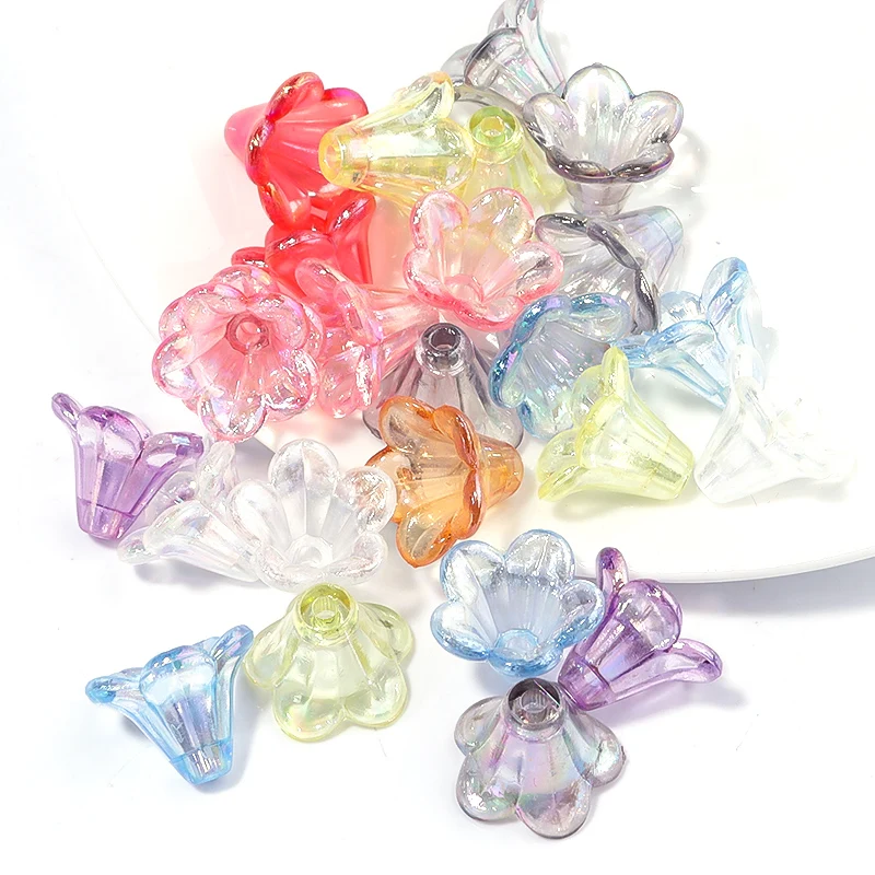 100pcs/lot Colorful Acrylic Beads Flower Leaf Beads Caps Loose Spacer ...