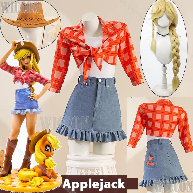 Applejack-Little-Pony-Anime-Cosplay-Costume-Cowgirl-Hat-Suit-Bloned-1m ...