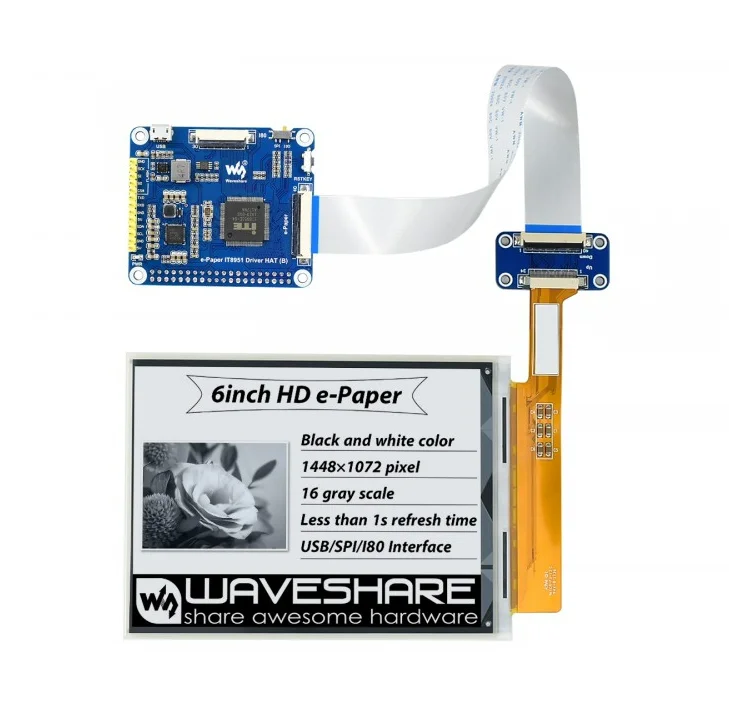 Waveshare-6inch-HD-e-Paper-HAT-1448-1072-High-Definition-E-Ink-Display ...