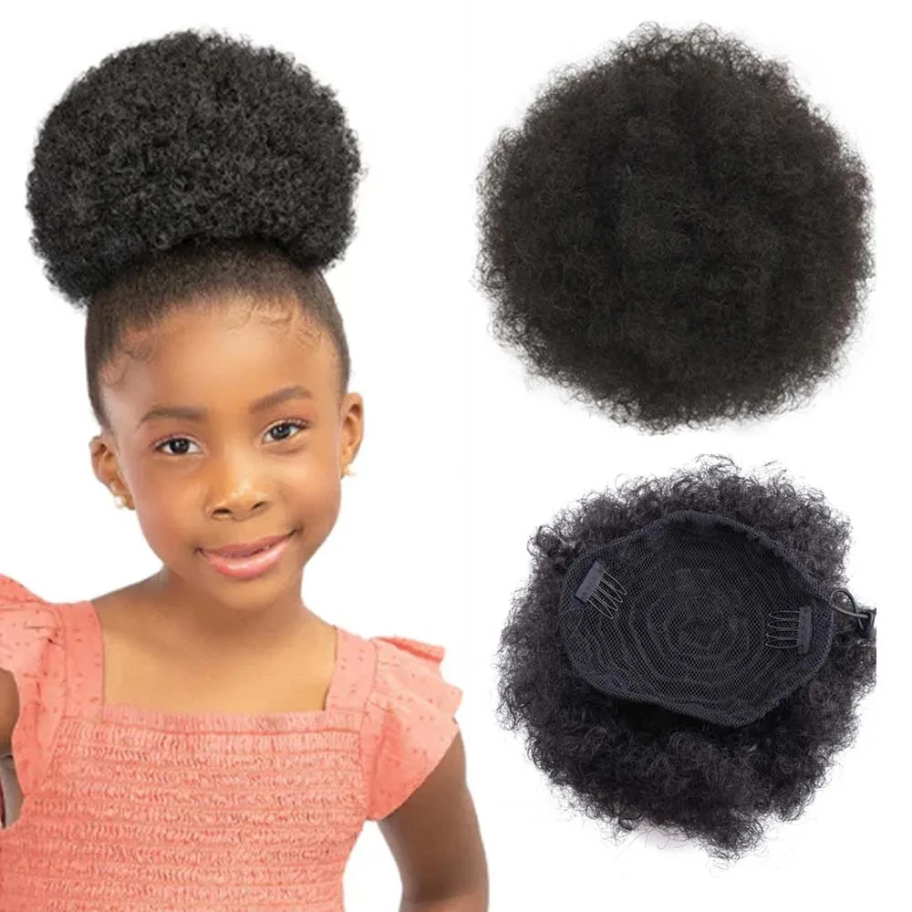 Kids-Hair-Puff-Natural-Black-Human-Hair-Afro-Puff-Drawstring-Ponytail ...