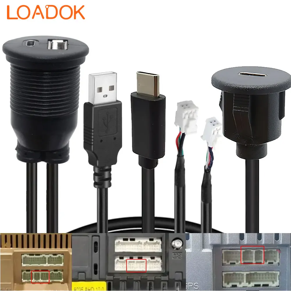 4 6 Pin Car Radio to USB 2.0 Type C Dashboard Flush Panel Cable Adapter ...