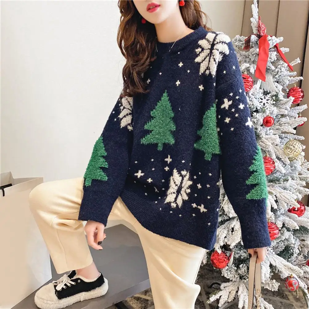 Women-Christmas-Sweater-Thick-Round-Neck-Knit-Lady-Sweater-Christmas ...