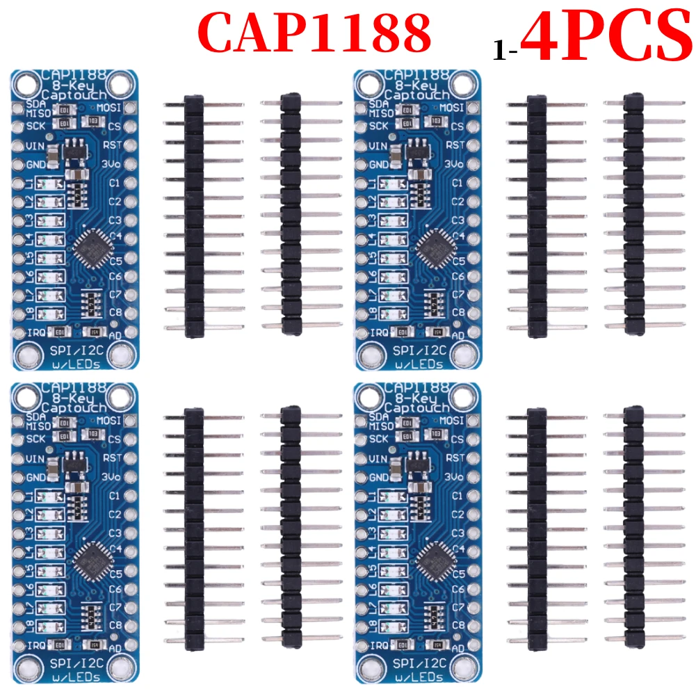 1-4PCS-CAP1188-Capacitive-Touch-Sensor-Board-12C-SPI-1602-LED-8-Button ...