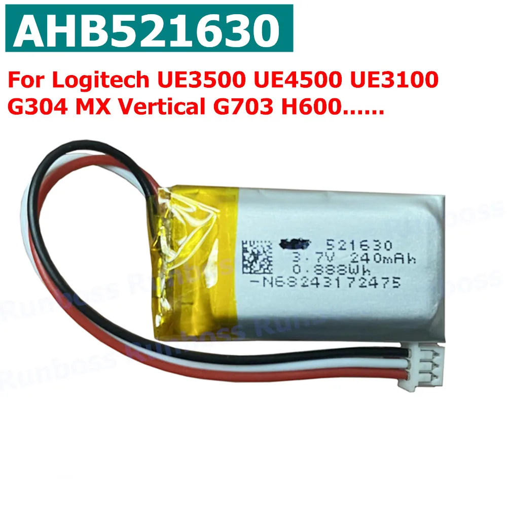240mAh AHB521630 1.25mm 3pin Wireless Headset Battery For Logitech ...
