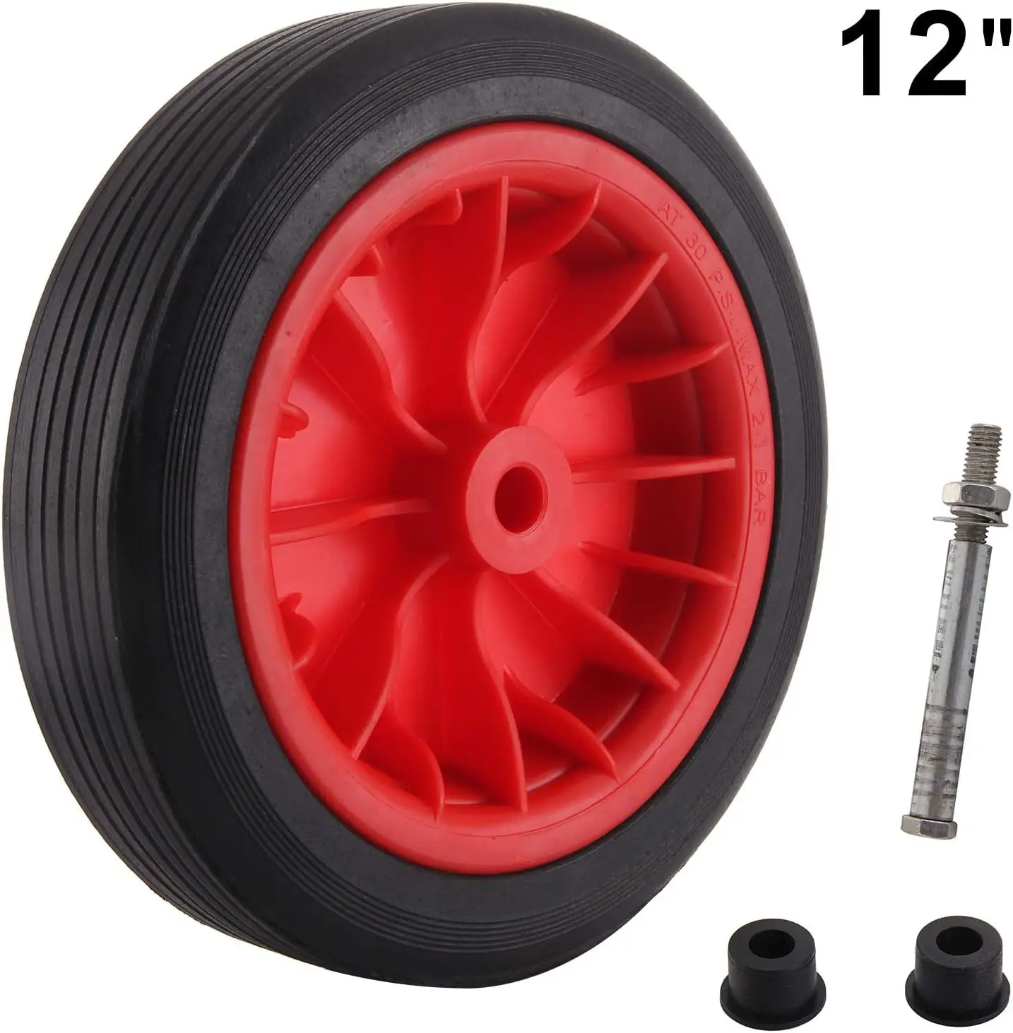 12-Solid-Trolley-Wheel-Barrow-Wheel-Rubber-Tyre-Puncture-Axle-Wheel-Kit ...