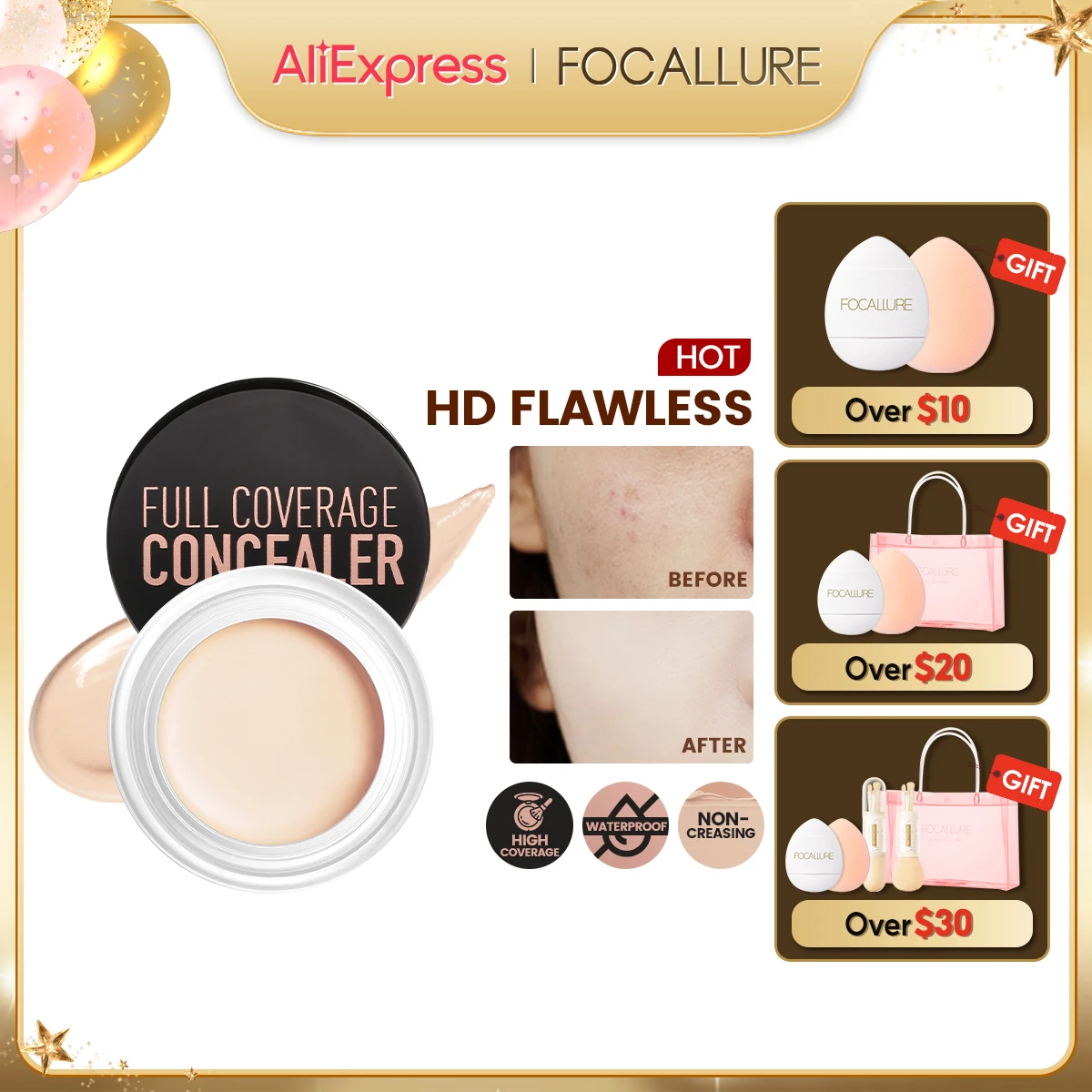FOCALLURE-Waterproof-Full-Coverage-Concealer-Cream-Long-lasting-Oil ...