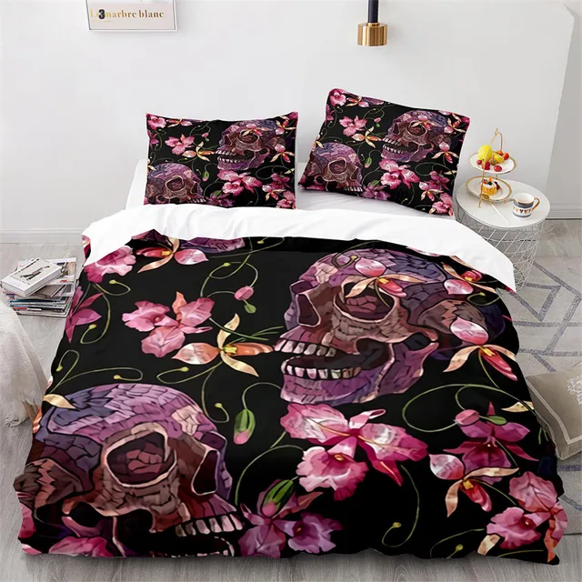 Gothic-Style Sugar Skull Duvet Cover: Skull Bedding Set