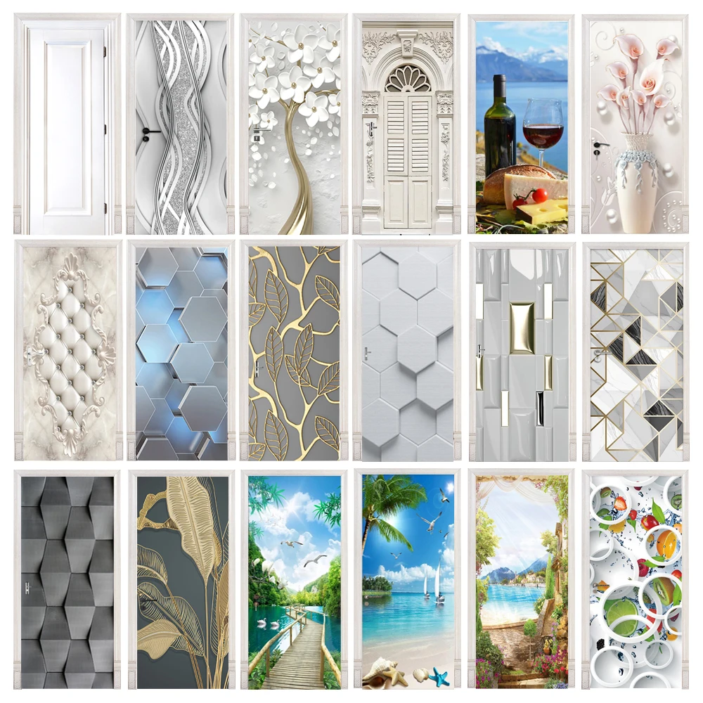 Custom-Size-3D-Geometric-Door-Stickers-Self-Adhesive-Waterproof-Modern ...