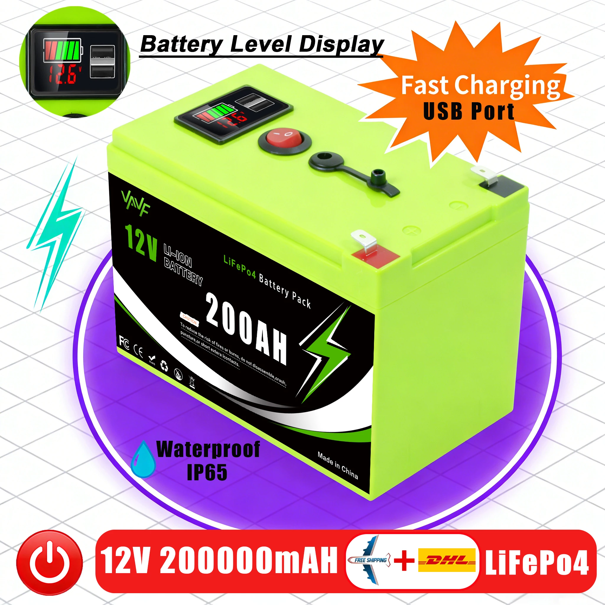 Batería solar recargable de 12 V, 200 Ah, con BMS optimizada para ...