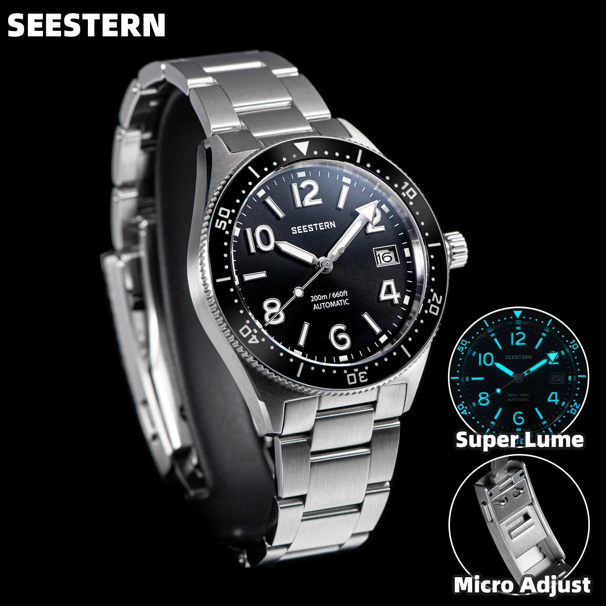 SEESTERN Diver Men Watch Automatic Mechanical Wristwatches NH35 Movement Ceramic Bezel 20Bar ...