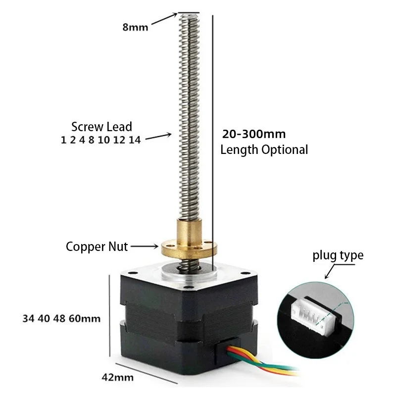 Nema17 42*34 Linear Screw Stepper Motor T8 Screw 1.8 ° 2-phase Stepping ...