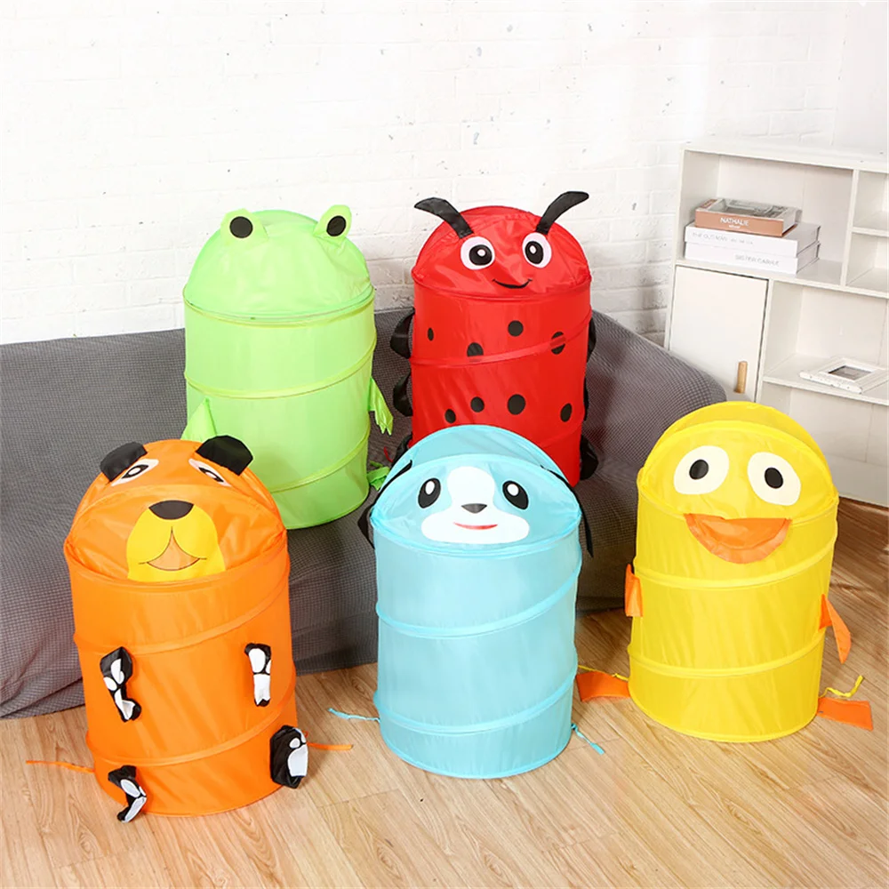 Folding Storage Bucket Cute Animal Cylinder Laundry Basket Cartoon Toy ...