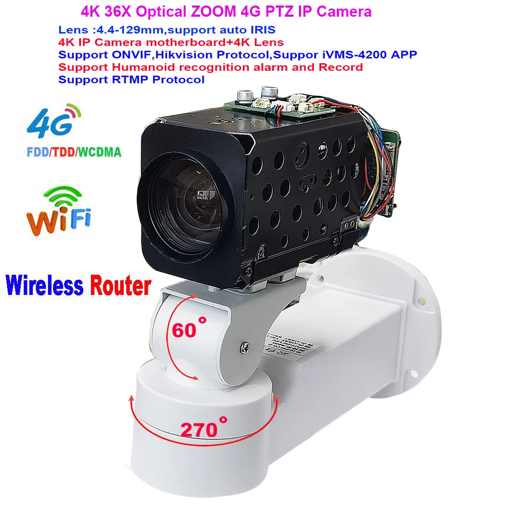 4K 8MP 36X Optical zoom 4G PTZ IP Camera auto IRIS Hikvision protocol RTMP IVM4200 P2P ONVIF ...