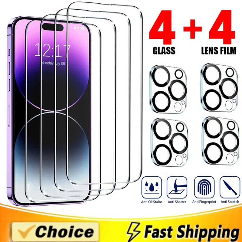 Protector-de-pantalla-de-cristal-templado-8-en-1-para-IPhone-lente-de-c ...
