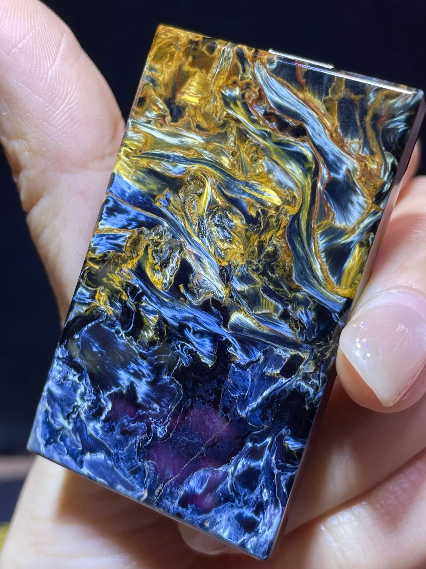 Natural Blue Yellow Pietersite Pendant 55.3/33.38mm Rectangle Women Men ...