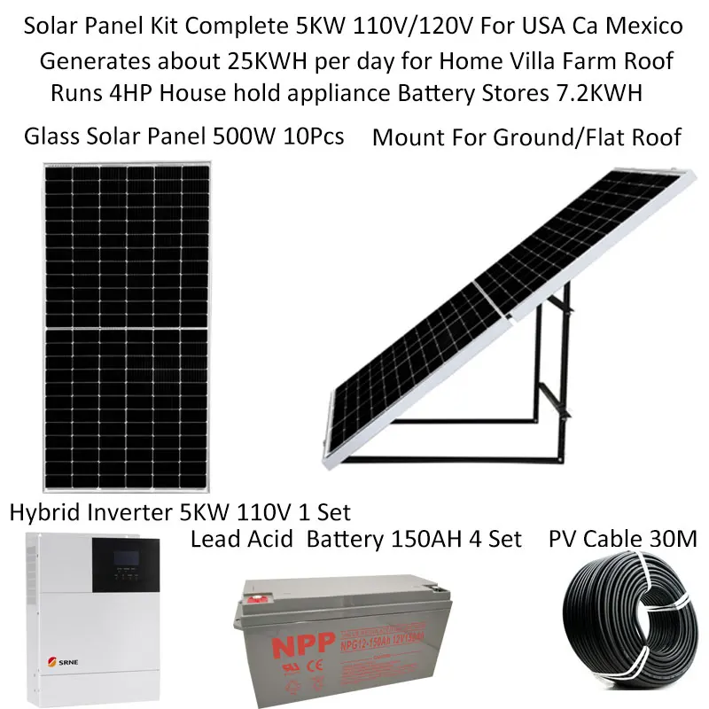 Solar-Panel-Kit-Complete-5000W-5KW-220v-110V-Battery-Pv-Panel-500W-Roof ...