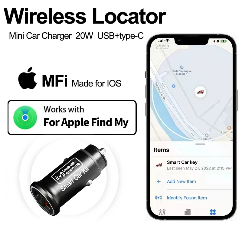 Wireless-locator-GPS-tracker-Car-Charger-PD-20W-USB-Type-c-Find-Share ...