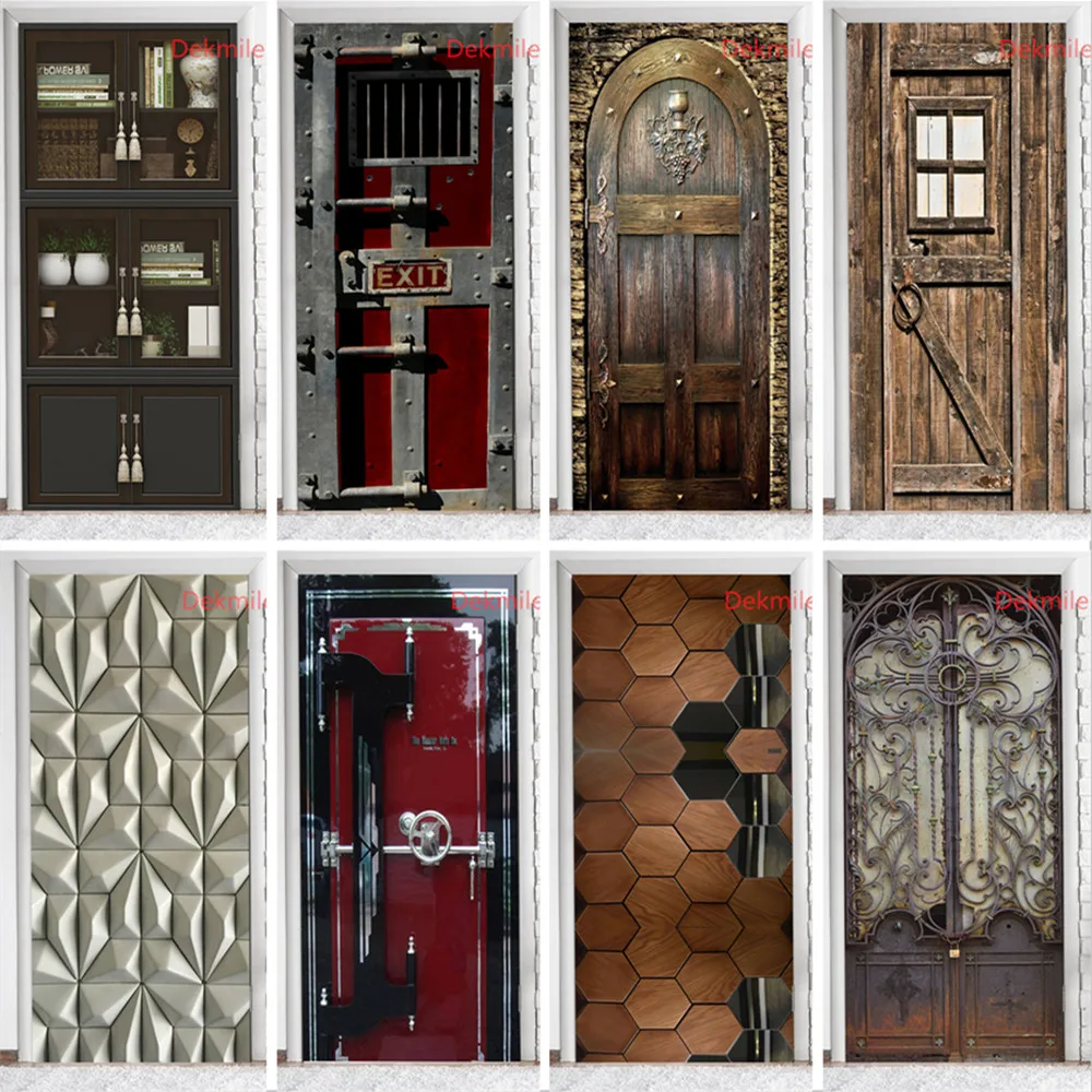 Bookcase-Door-Stickers-Wallpaper-Vinyl-Escape-Door-Wooden-Doors-Safe ...