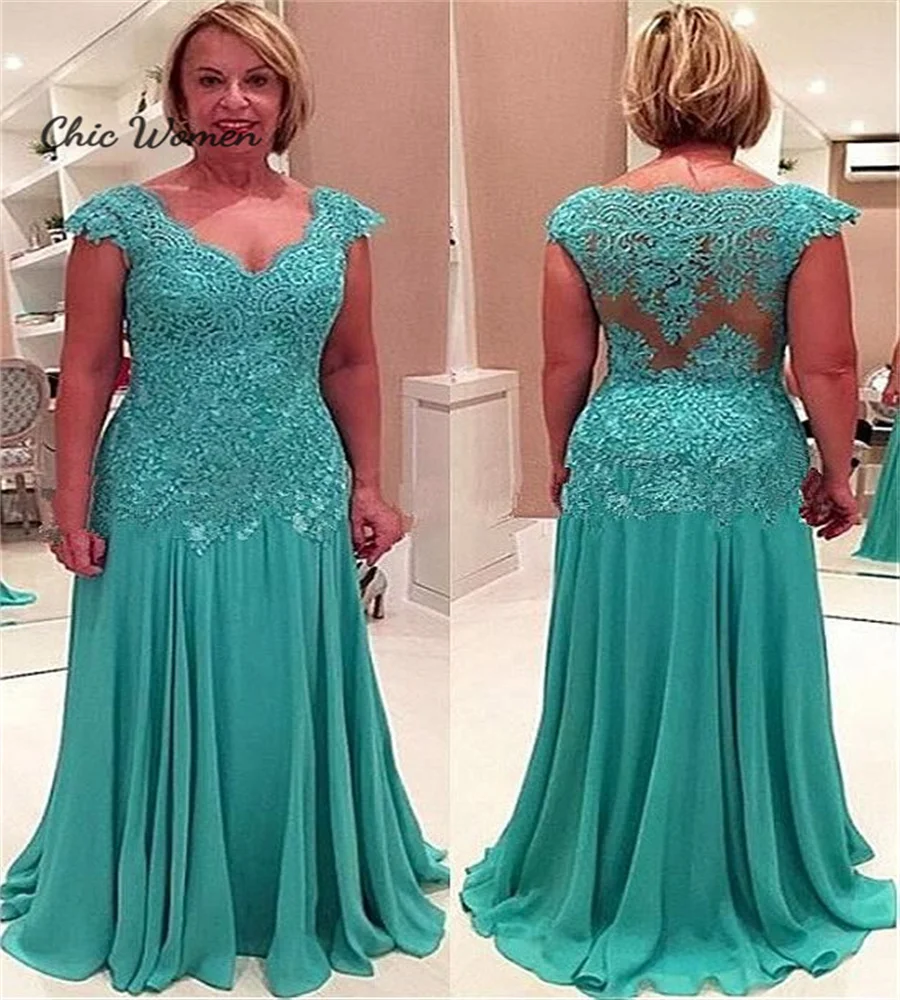 Teal Blue Mother Of The Bride Dress 2025 Plus Size Elegant Chiffon Lace ...