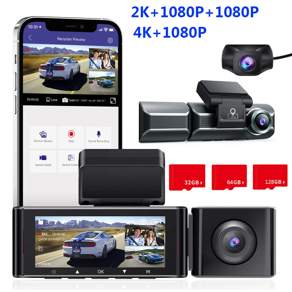 AZDOME-M550-Dash-Cam-3-Channel-Car-DVR-4K-1080P-Auto-Video-Camera-Built ...