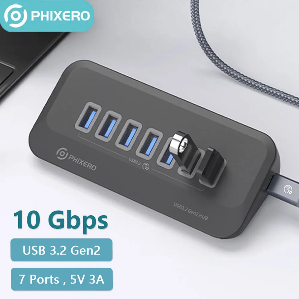PHIXERO estación de acoplamiento USB 3,2, Hub divisor de 10Gbps, Switch Dock, Multi Puerto ...