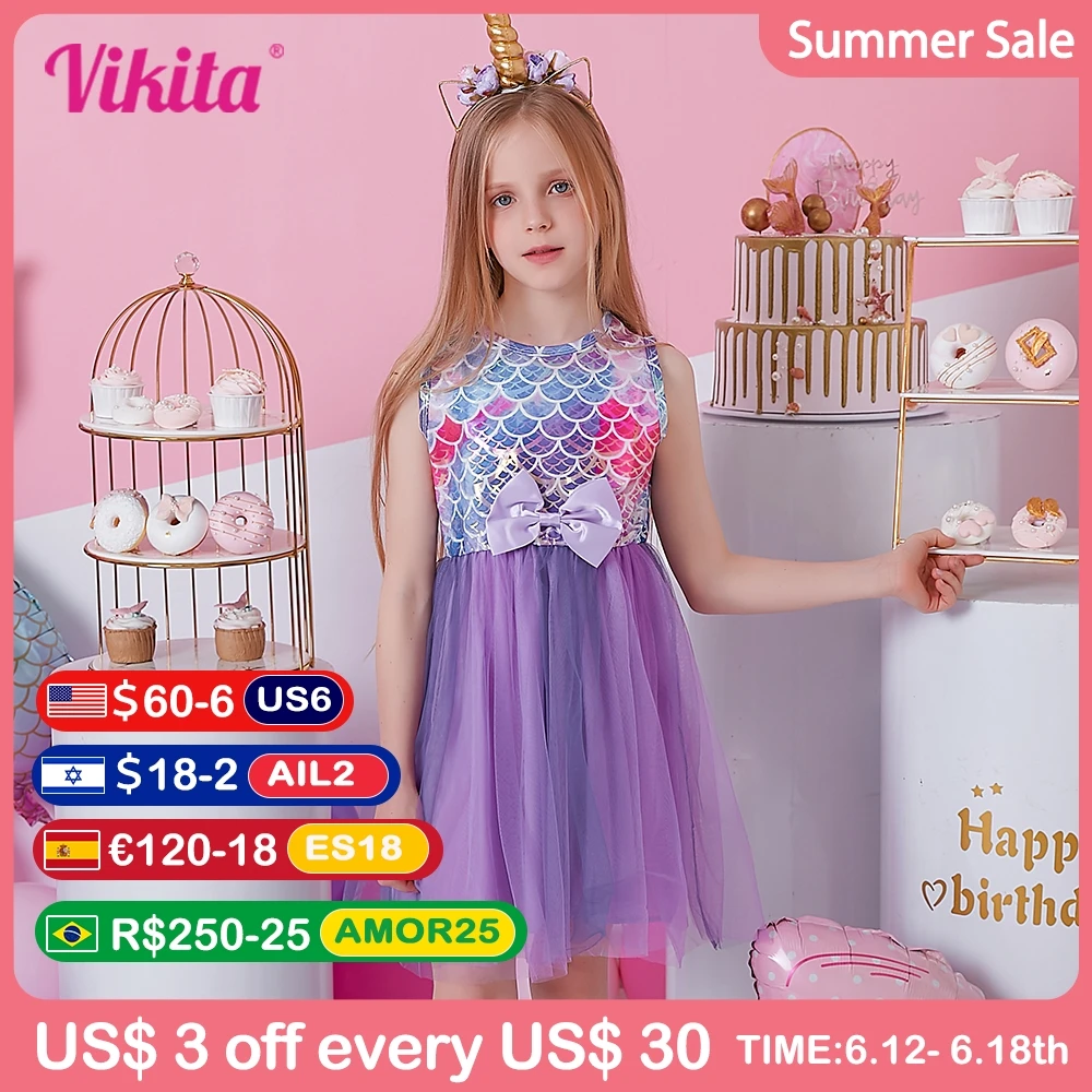 Vikita 우아한 인어 공주 드레스 여아용 여름 의류 어린이 생일 파티 유아 의상 드레스 Aliexpress