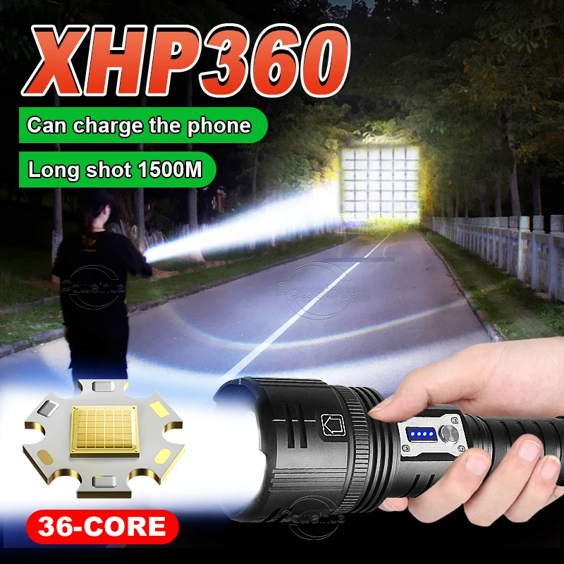 Newly-Flashlights-XHP360-Powerful-LED-Flashlight-Rechargeable-Torch ...