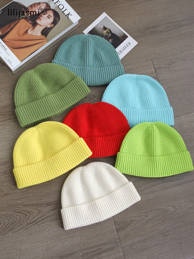 Knit Casual Small Caps Rabbit Blends Stretch Yarn Simple Ribbed ...