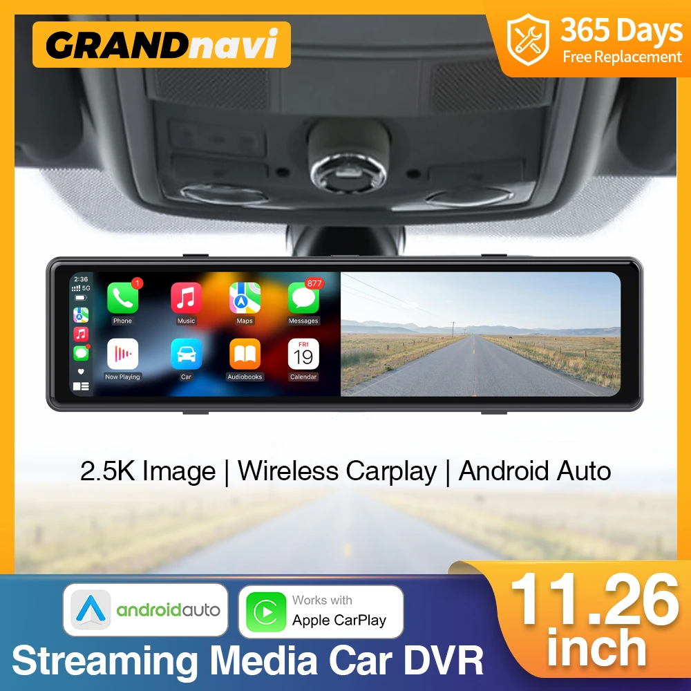 Grandnavi 3 Cameras Car Dash Cam Carplay Android Auto Rear view Mirror ...
