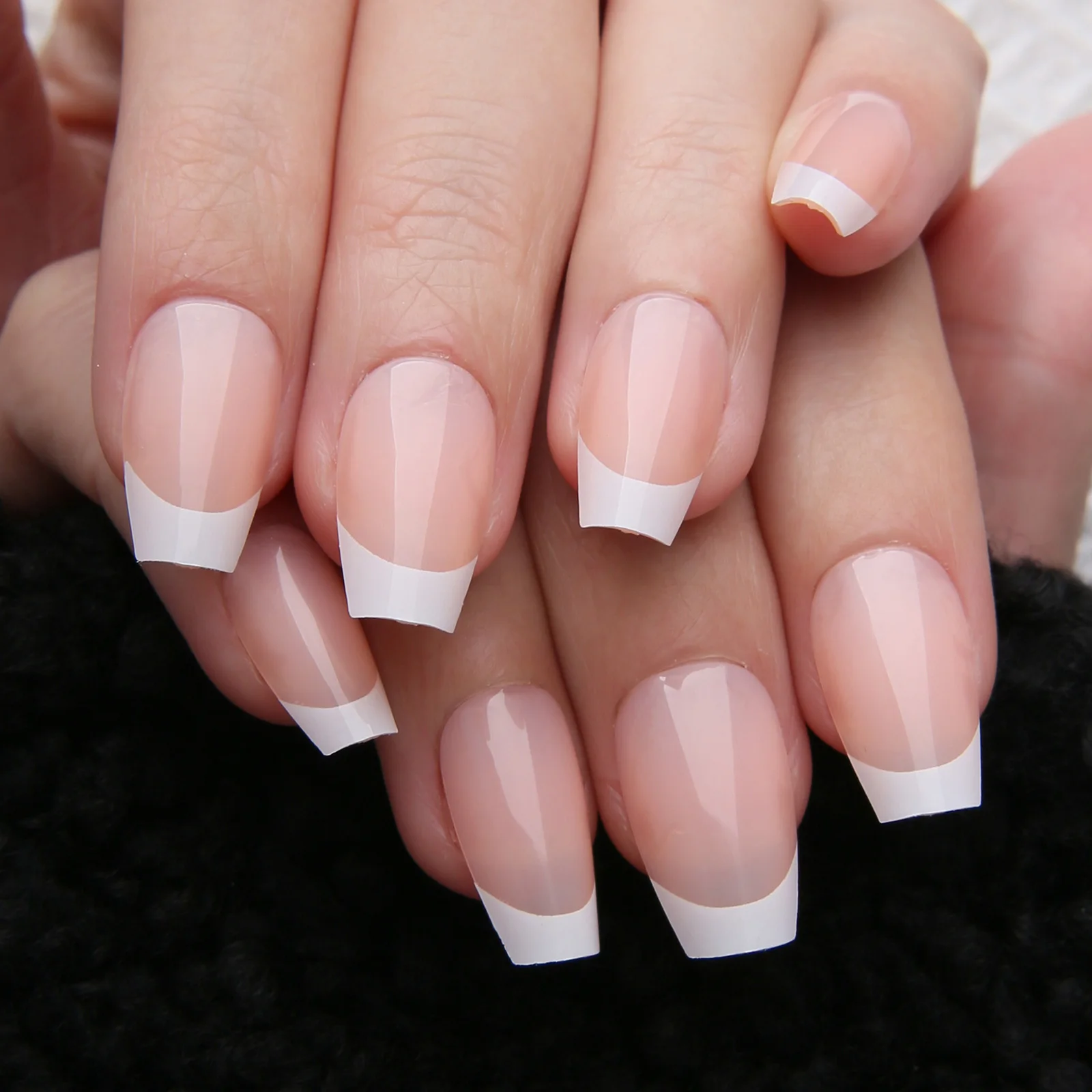French Press On Nails Gel Pink Fake Nails Short Coffin Classic Daily ...