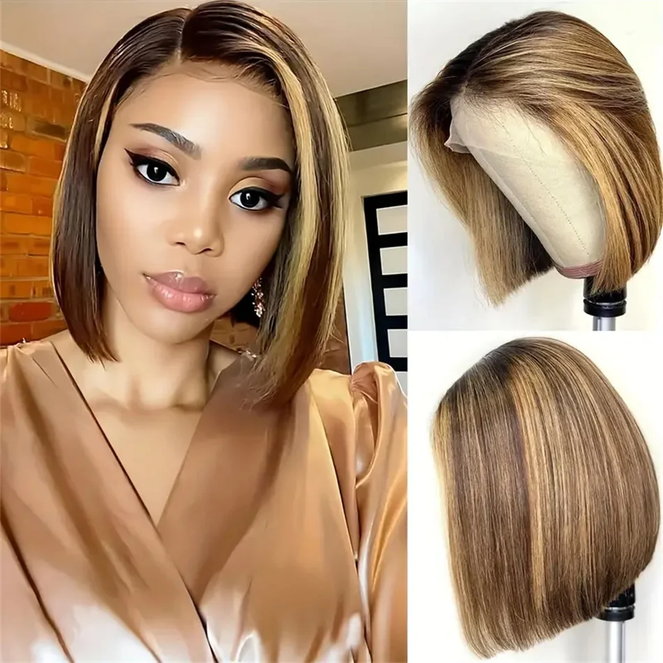 Highlight-Bob-Wig-Colored-Human-Hair-Wigs-Brazilian-Straight-Lace-Front ...