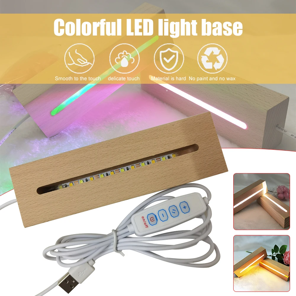 USB-Wooden-Light-Base-Crystal-Glass-Resin-Art-Display-Stand-Holder ...