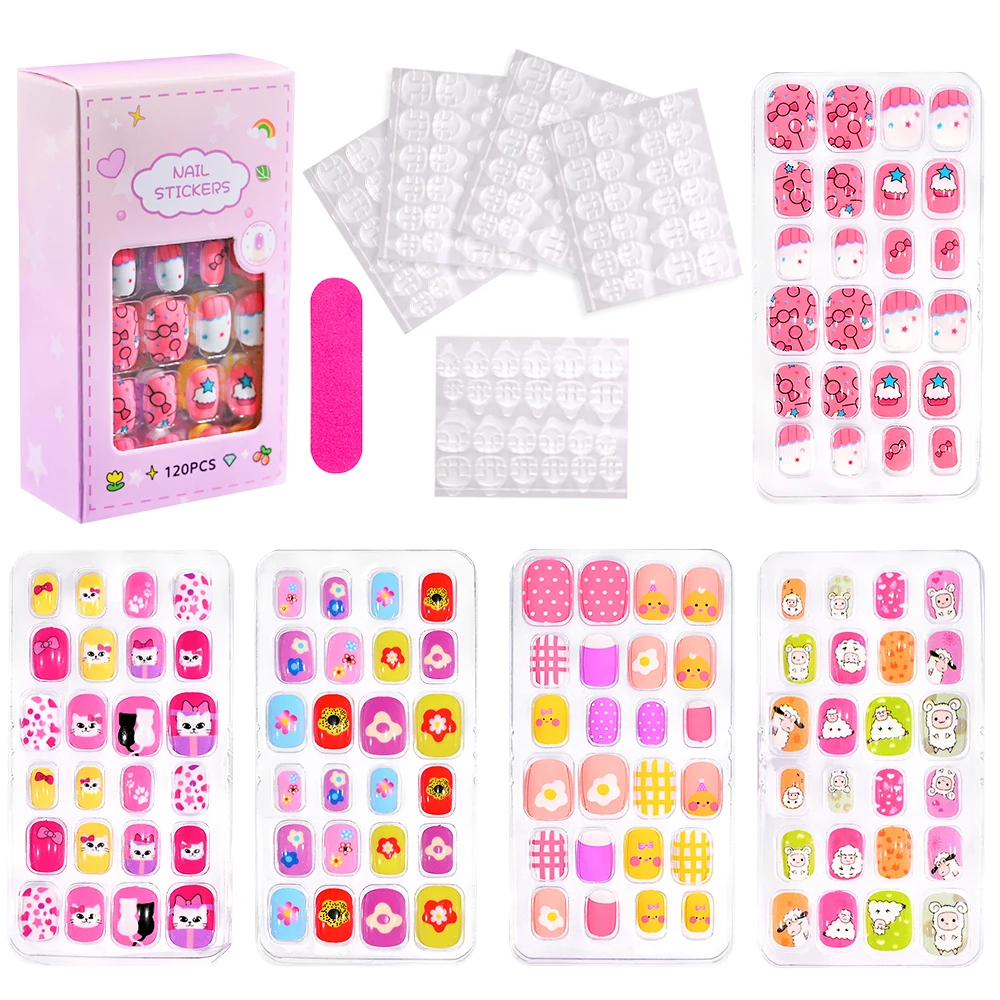 120-24pcs-Cartoon-Full-Cover-Kids-Candy-False-Nail-Tips-Festival-Child ...