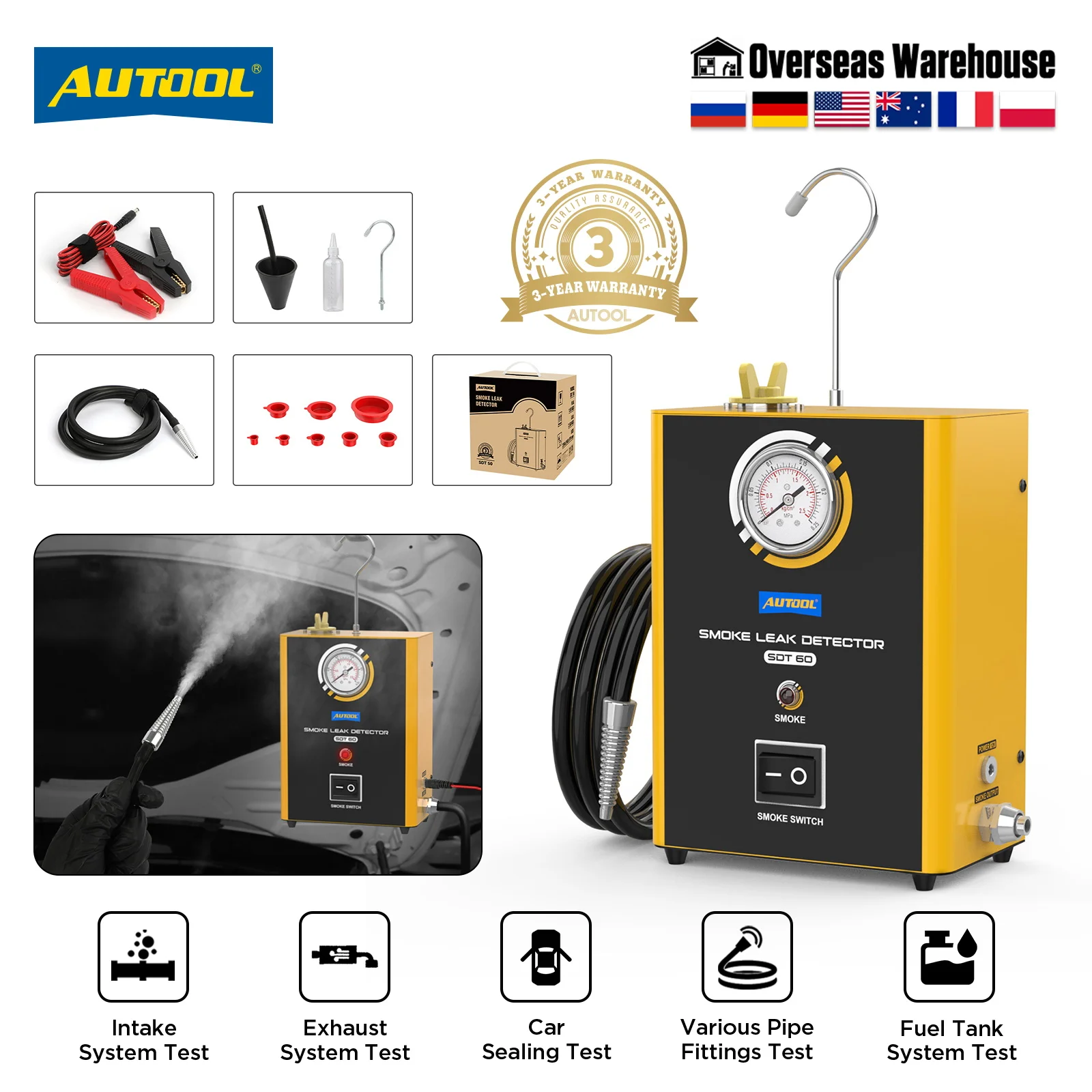AUTOOL SDT60 Car Smoke Leak Detector Pipe Leak Locator Automotive Smoke ...